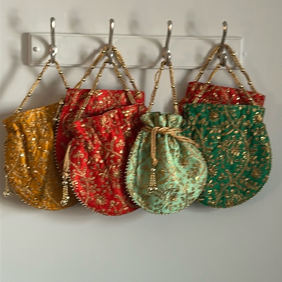 Bags | Set Of 6 Embroidered Drawstring Potli Wristlet Silk Party ...